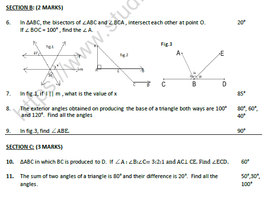 CBSE Class 9 Mathematics Lines and Angles Worksheet Set B